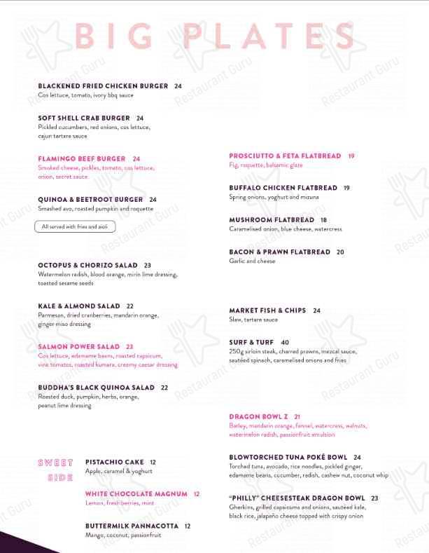 Menu at Flamingo Joe's Bar & Eatery, Wellington