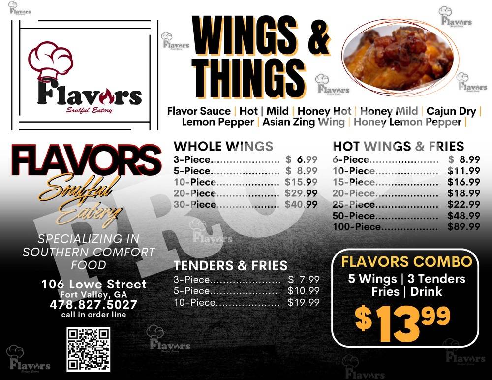 Menu at Flavors Soulful Eatery restaurant, Fort Valley