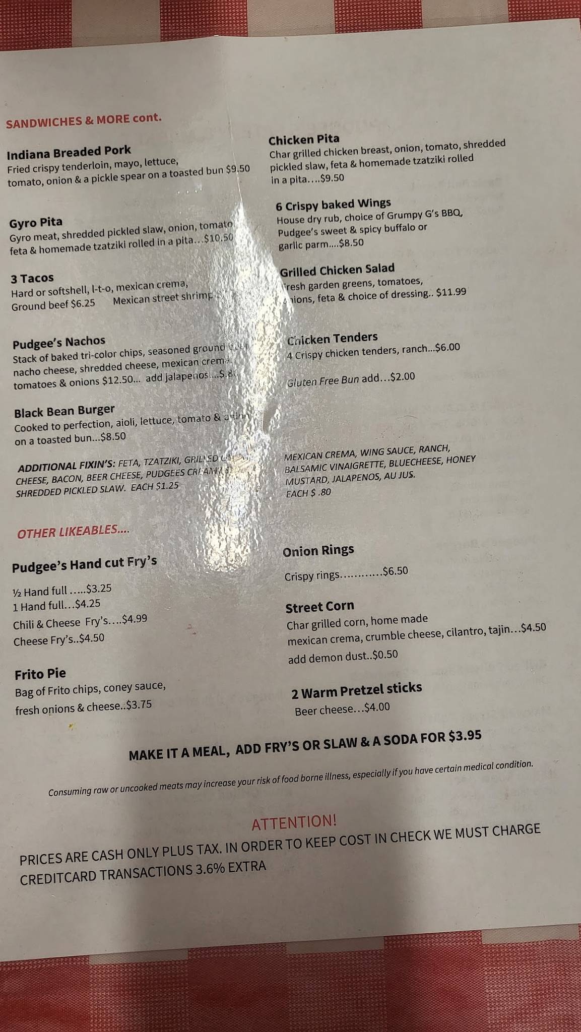 Menu at Pudgee's Eatery and Market restaurant, Floral City
