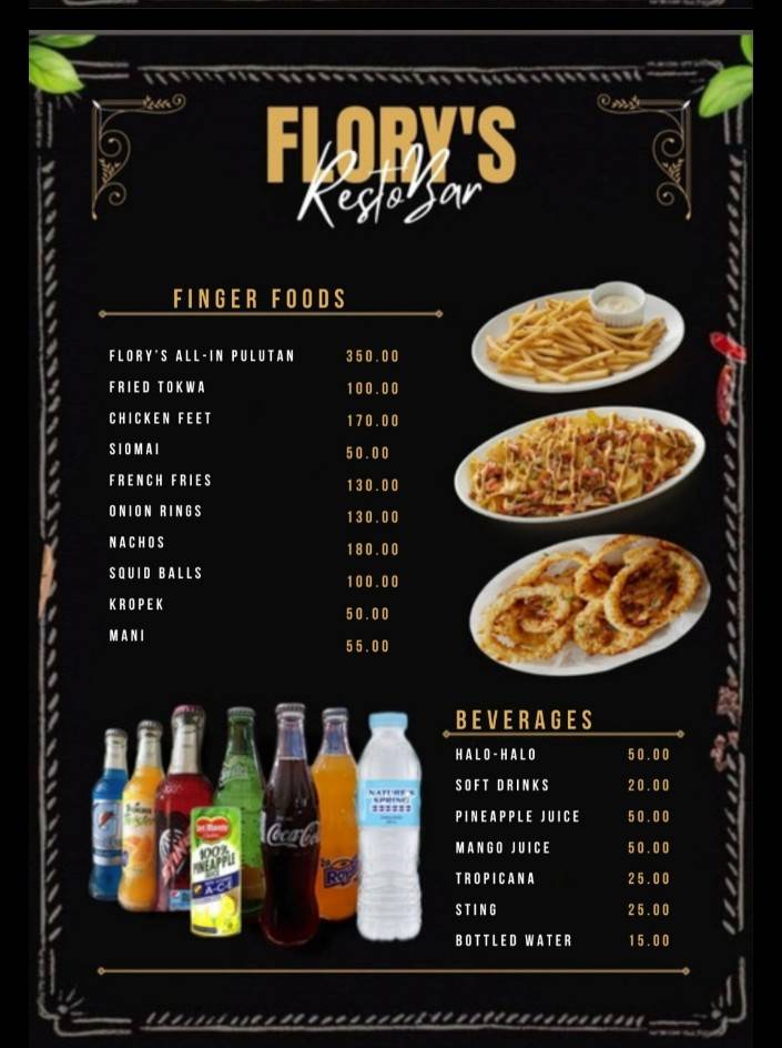 Menu at Flory's Kainan restaurant, Daet