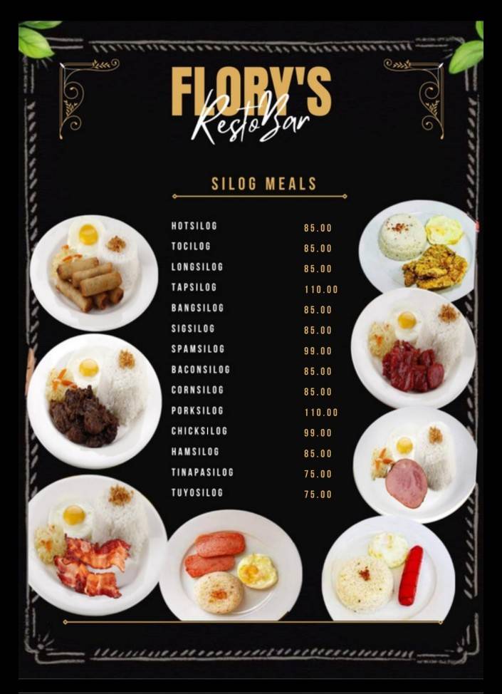 Menu at Flory's Kainan restaurant, Daet