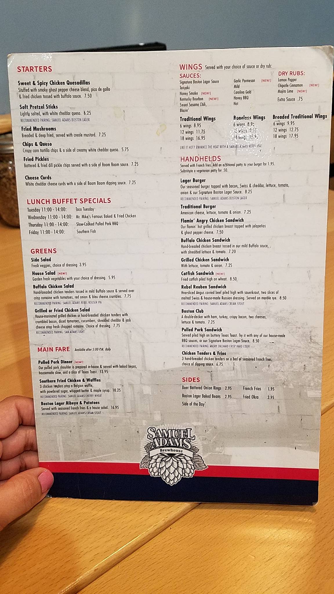 Menu at Samuel Adams Brewhouse pub & bar, Fort Knox