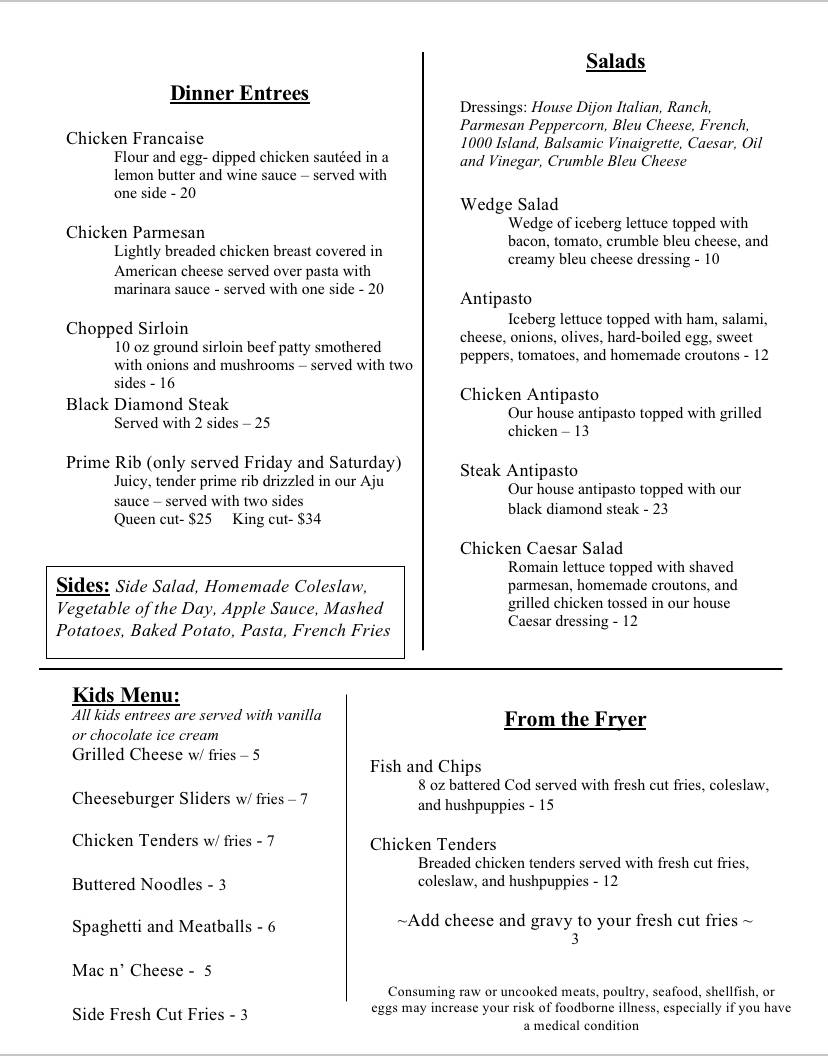 Menu at The Other Side pub & bar, Freeland
