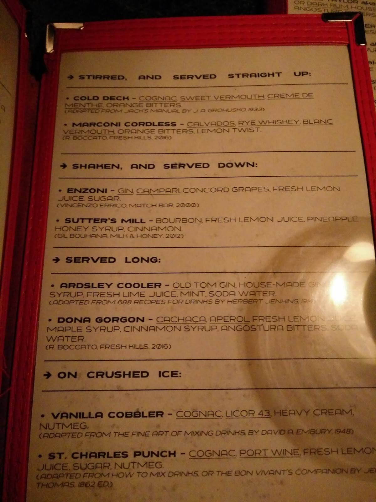 Menu at Fresh Kills Bar, New York City