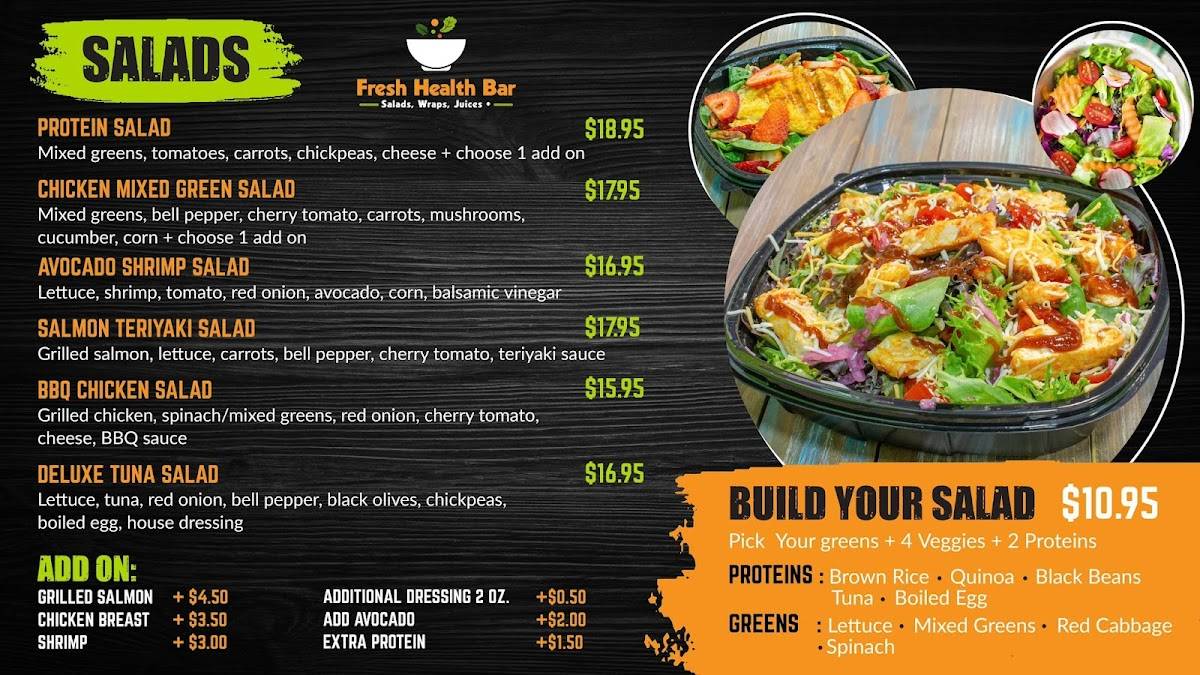 Menu at Fresh health bar, Orlando