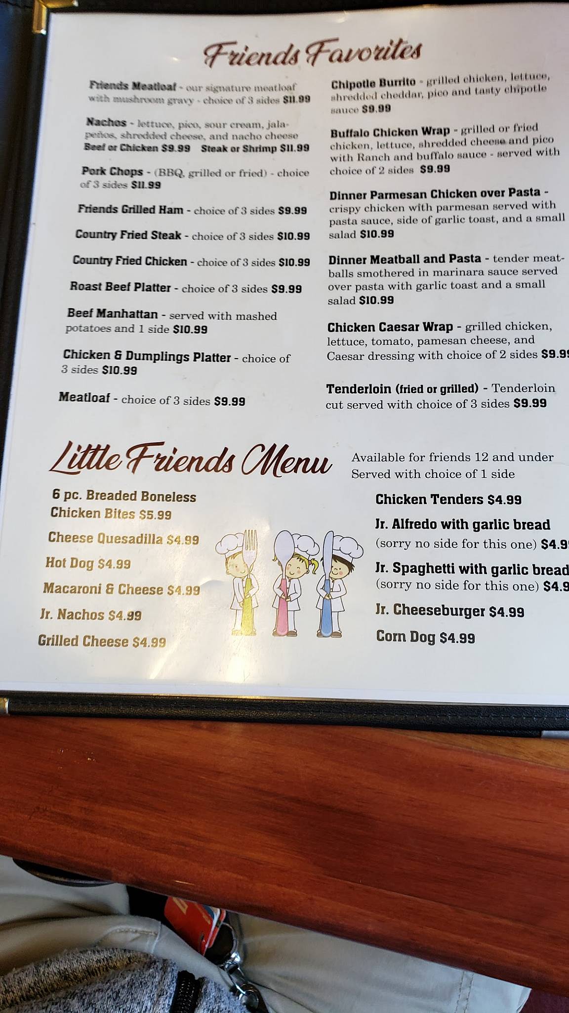 Menu at Friend's Diner restaurant, Whiteland