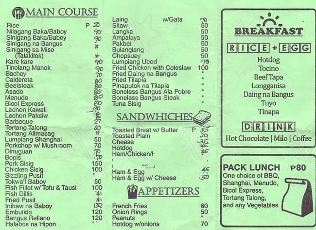 Menu at Friends and Neighbors Restaurant, Makati