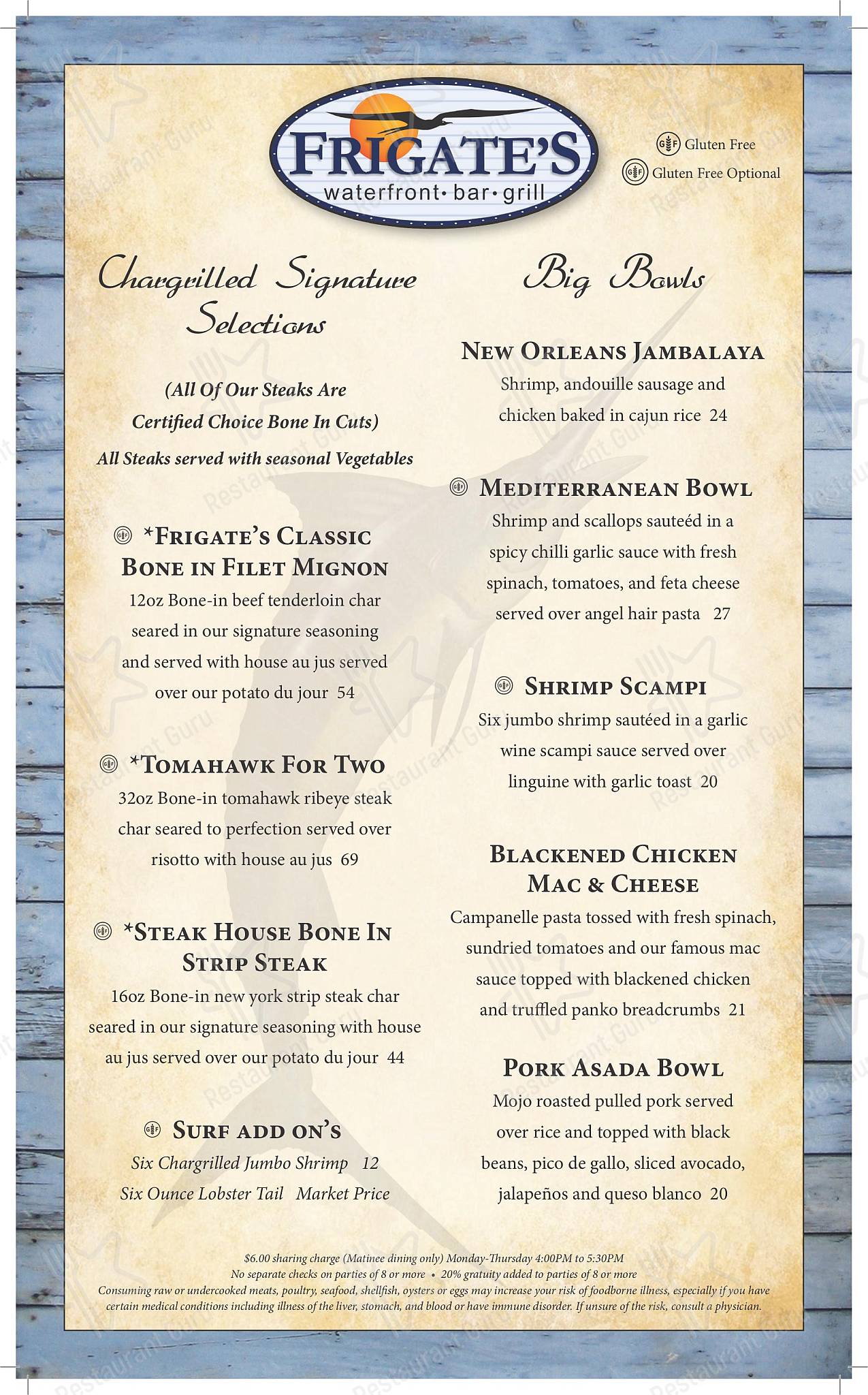 Menu at Frigate's Waterfront Bar & Grill - Melbourne, Melbourne