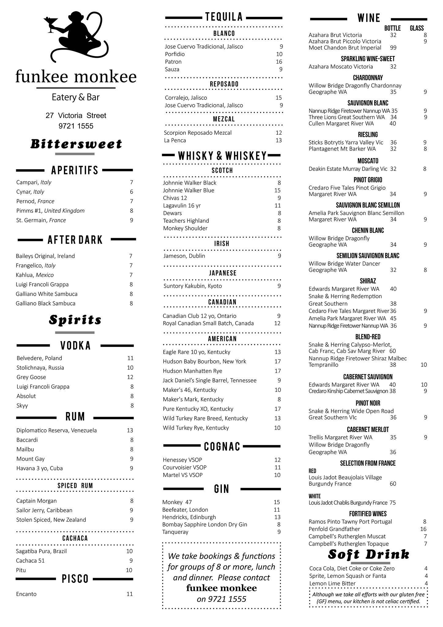 Menu at Funkee Monkee Eatery & Bar, Bunbury