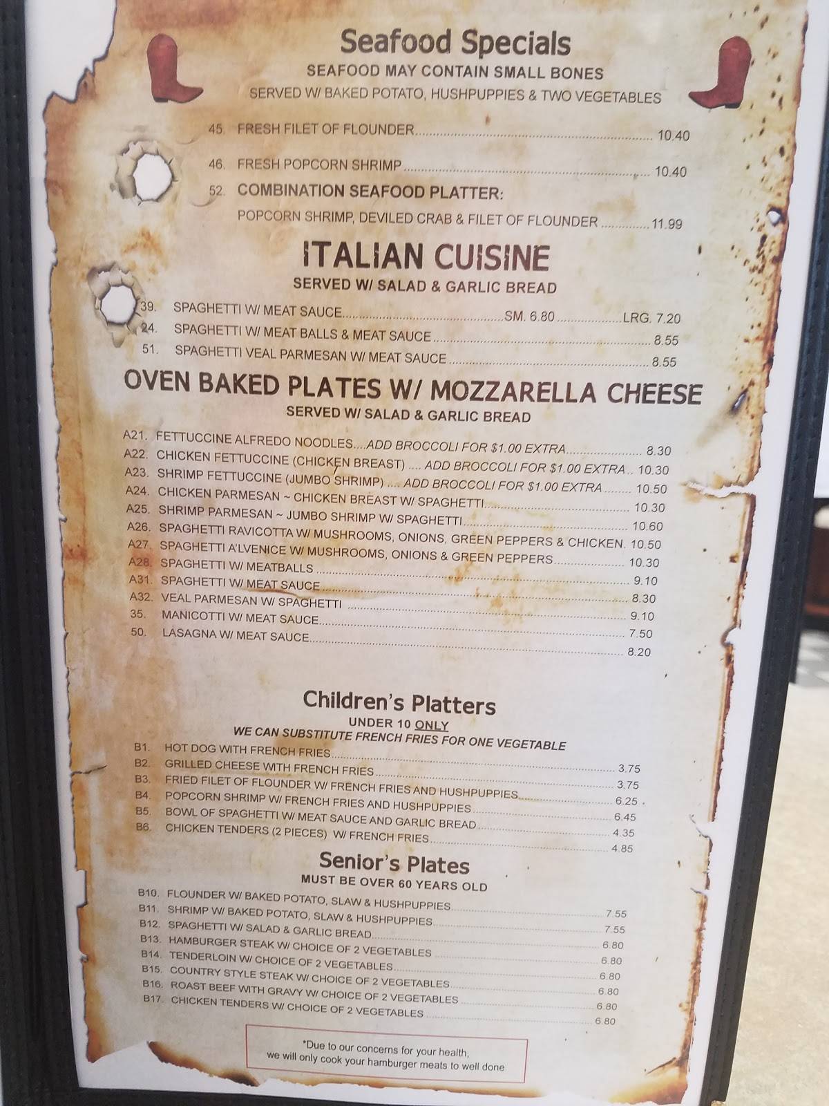 Menu at G & N Rancho restaurant, Archdale