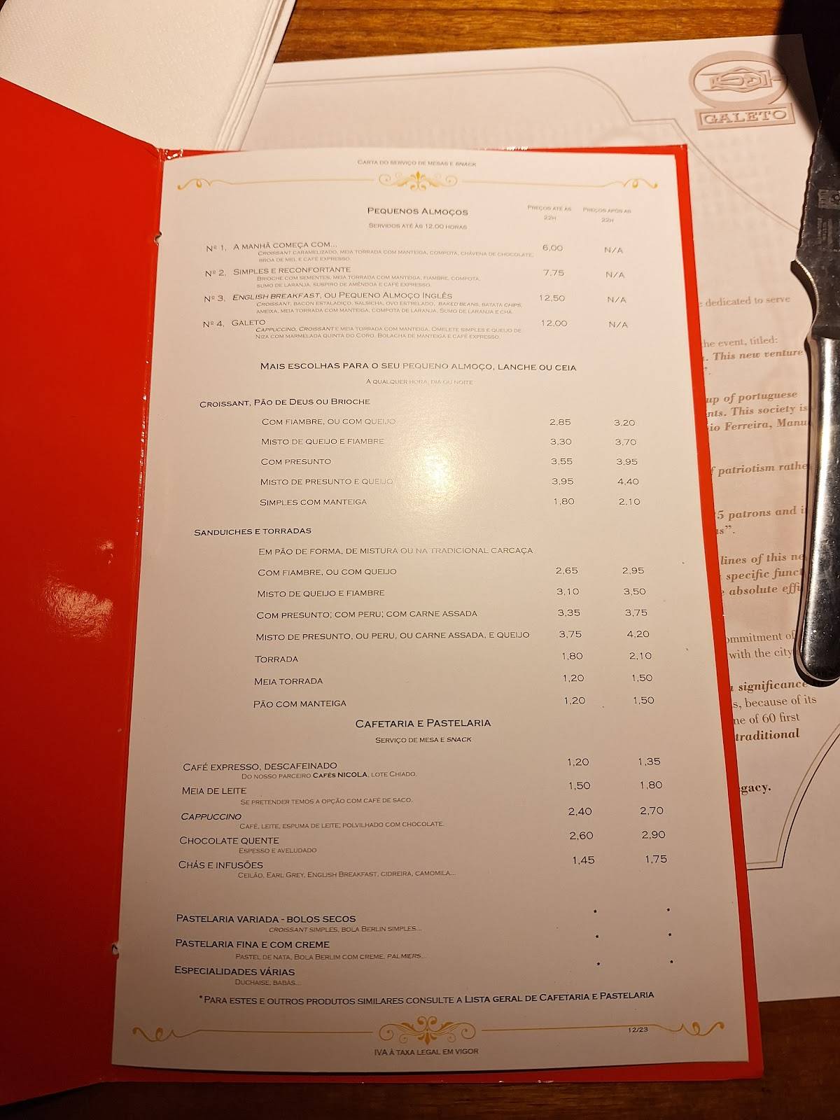 Menu em Galeto restaurante, Lisboa