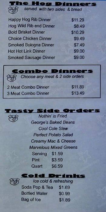 Menu at George's Happy Hog Bar-B-Q, Oklahoma City, 712 Culbertson Dr