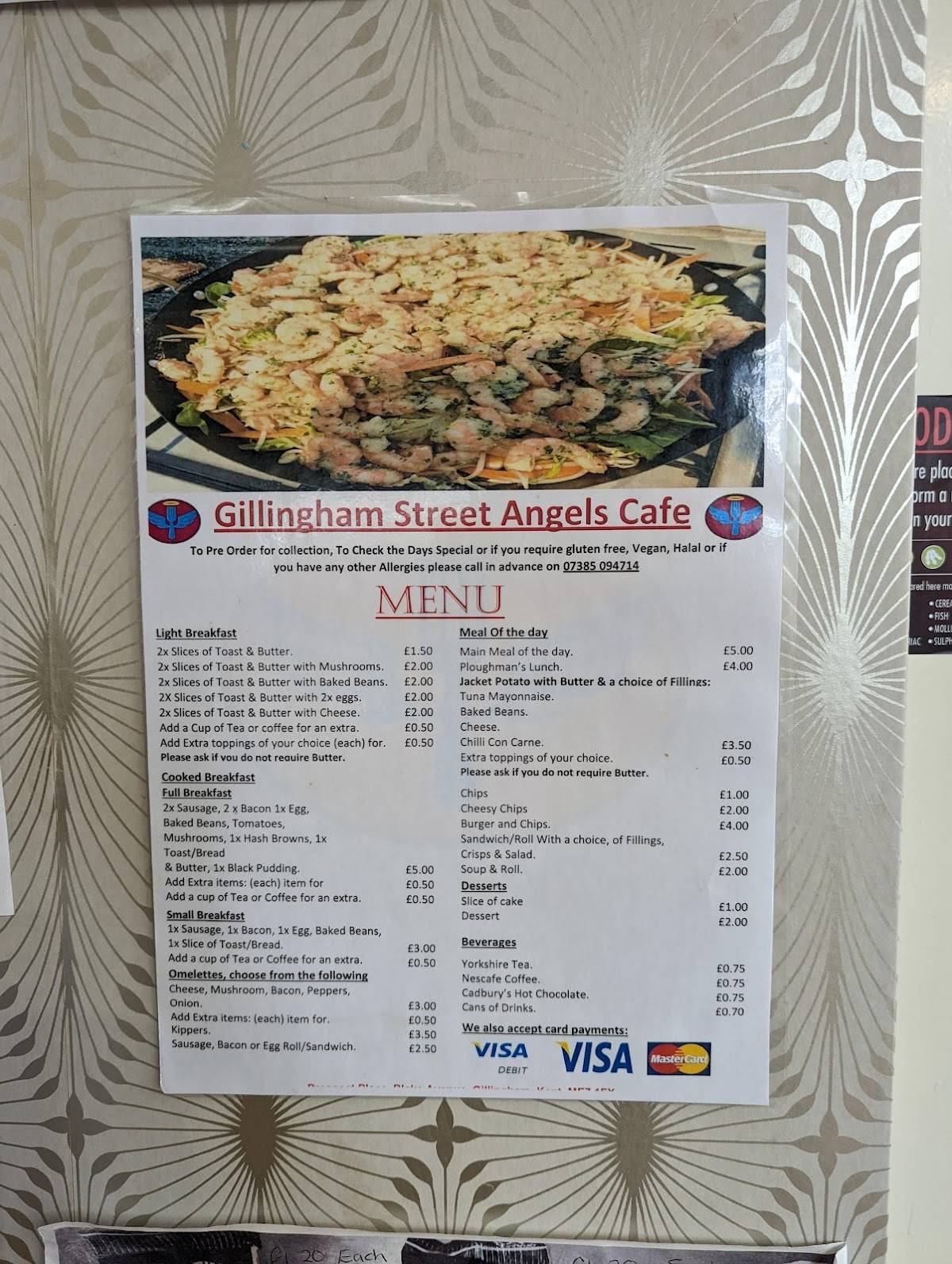 Menu at Gillingham Street Angels Cafe, Gillingham