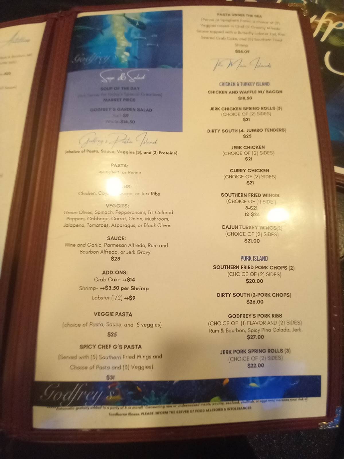 Menu at Godfrey's Flagship restaurant, Flowood