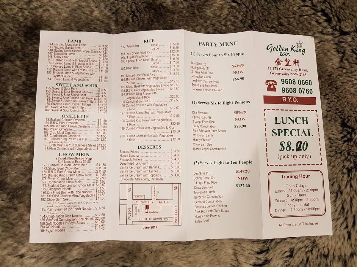 Menu at Golden King 2000 Chinese Restaurant, Green Valley