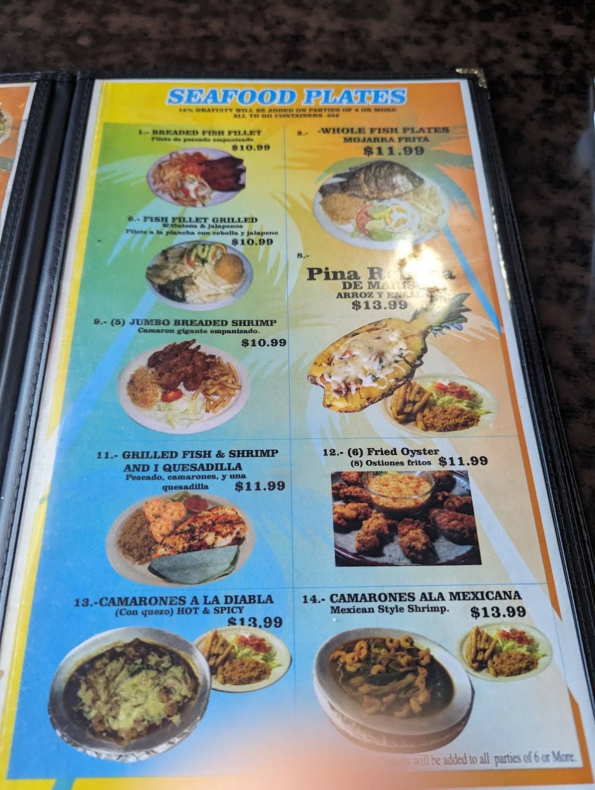 Menu at Acapulco Restaurant, Gonzales