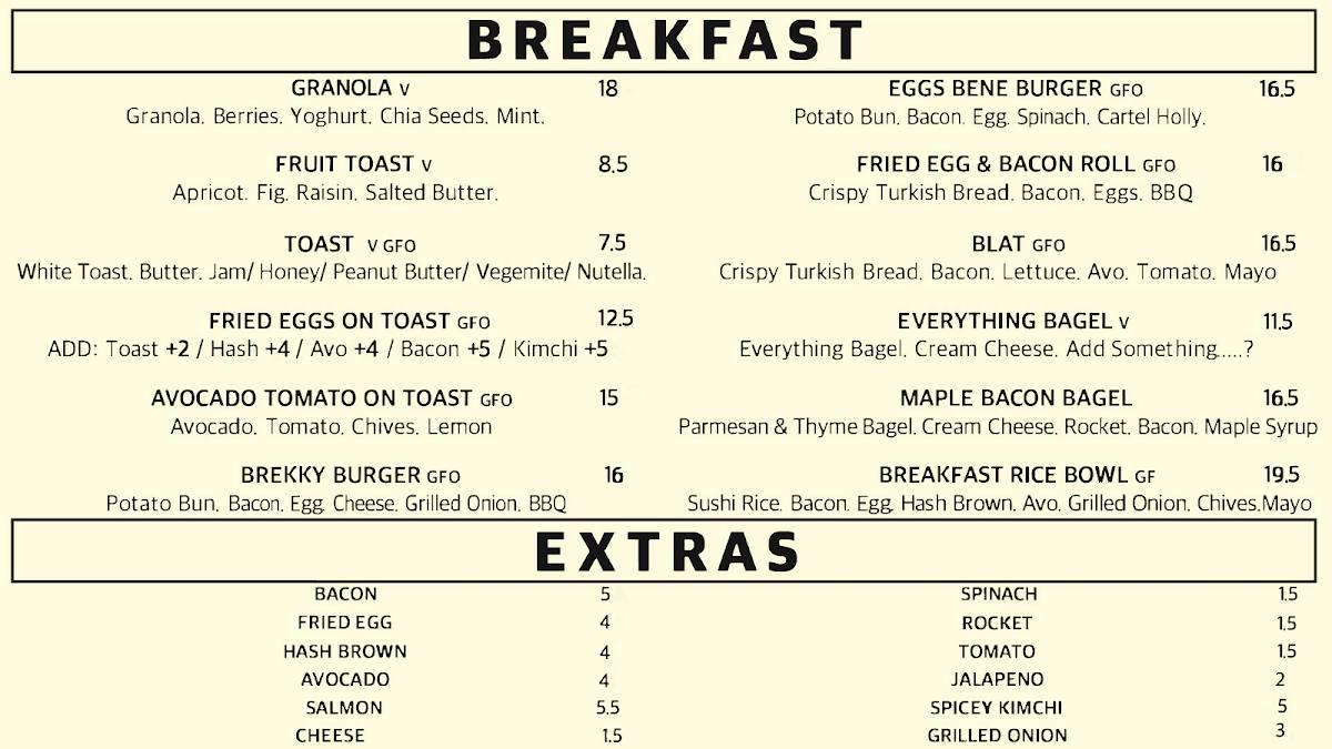 Menu at Good Cartel cafe, Broome