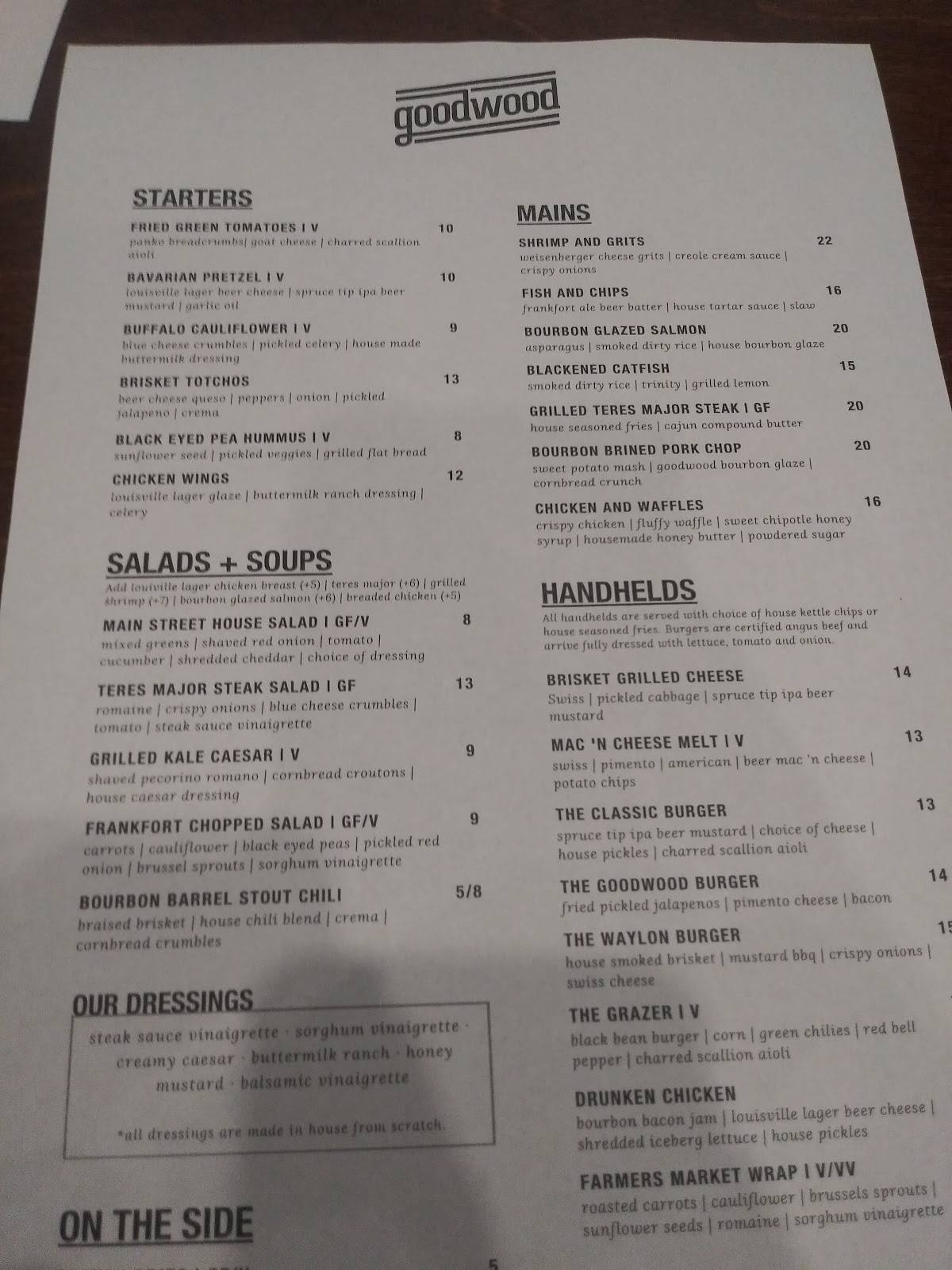 Menu at Goodwood Lexington restaurant, Lexington