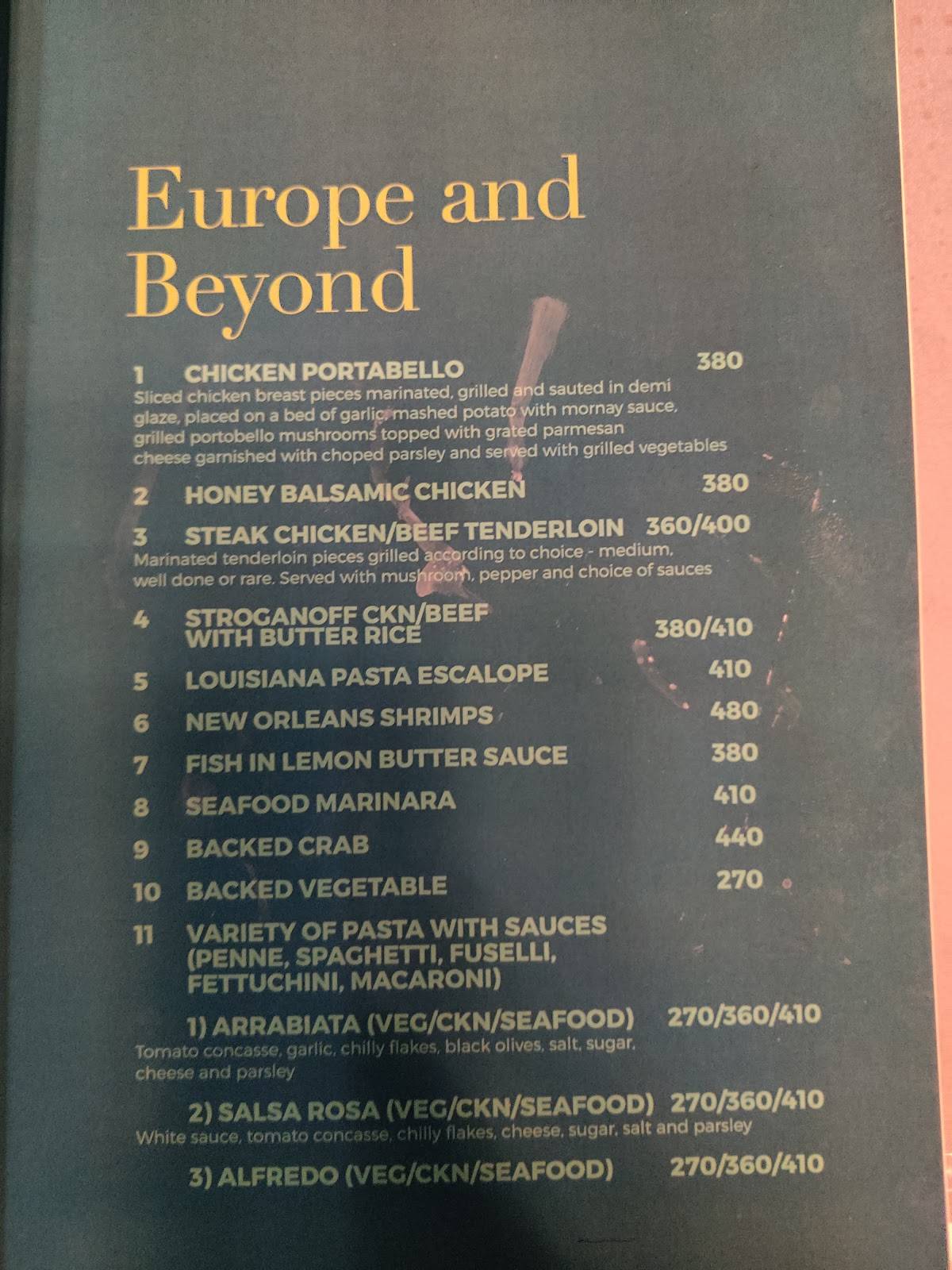 Menu at Grand Entree, Ernakulam