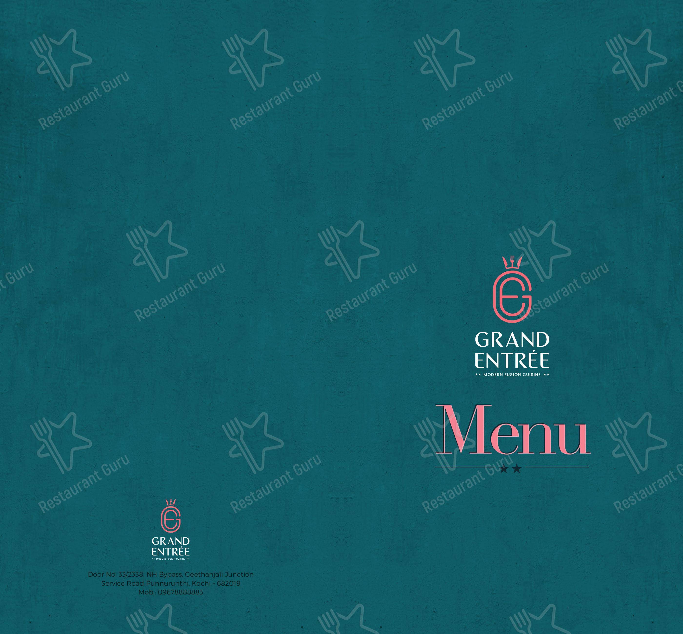 Menu at Grand Entree, Ernakulam