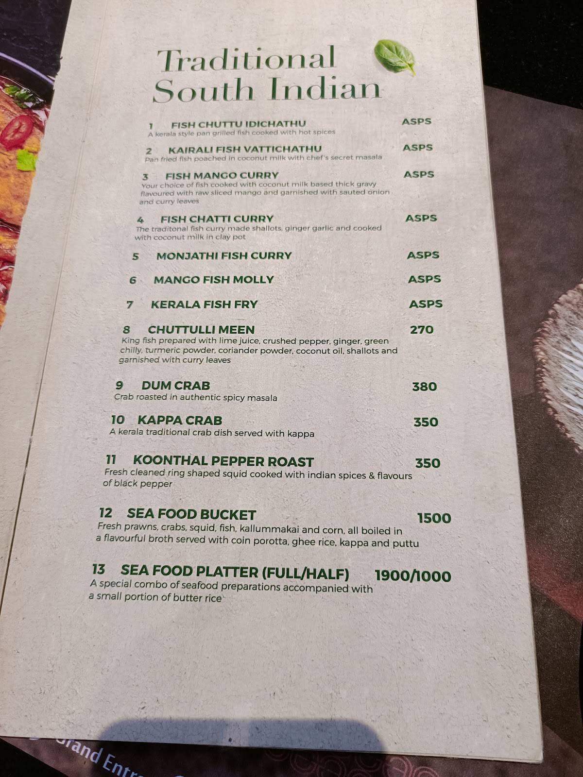 Menu at Grand Entree, Ernakulam