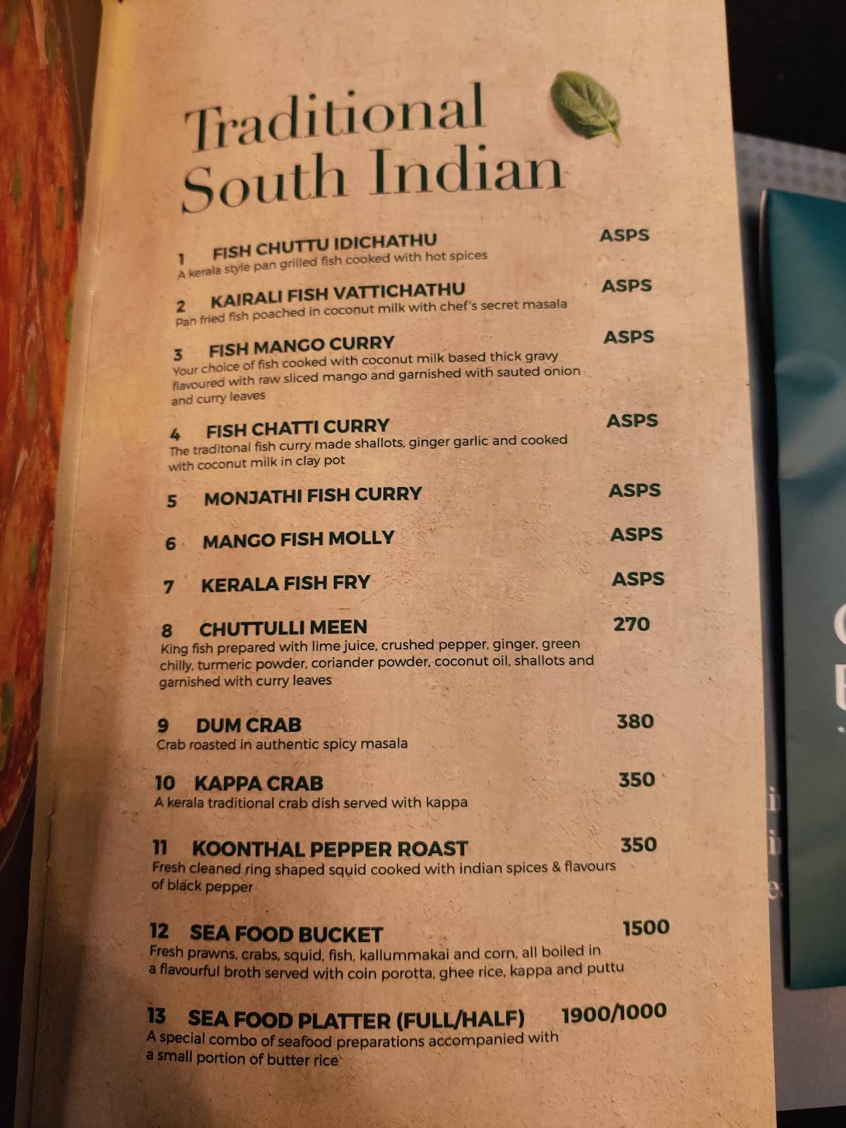Menu at Grand Entree, Ernakulam