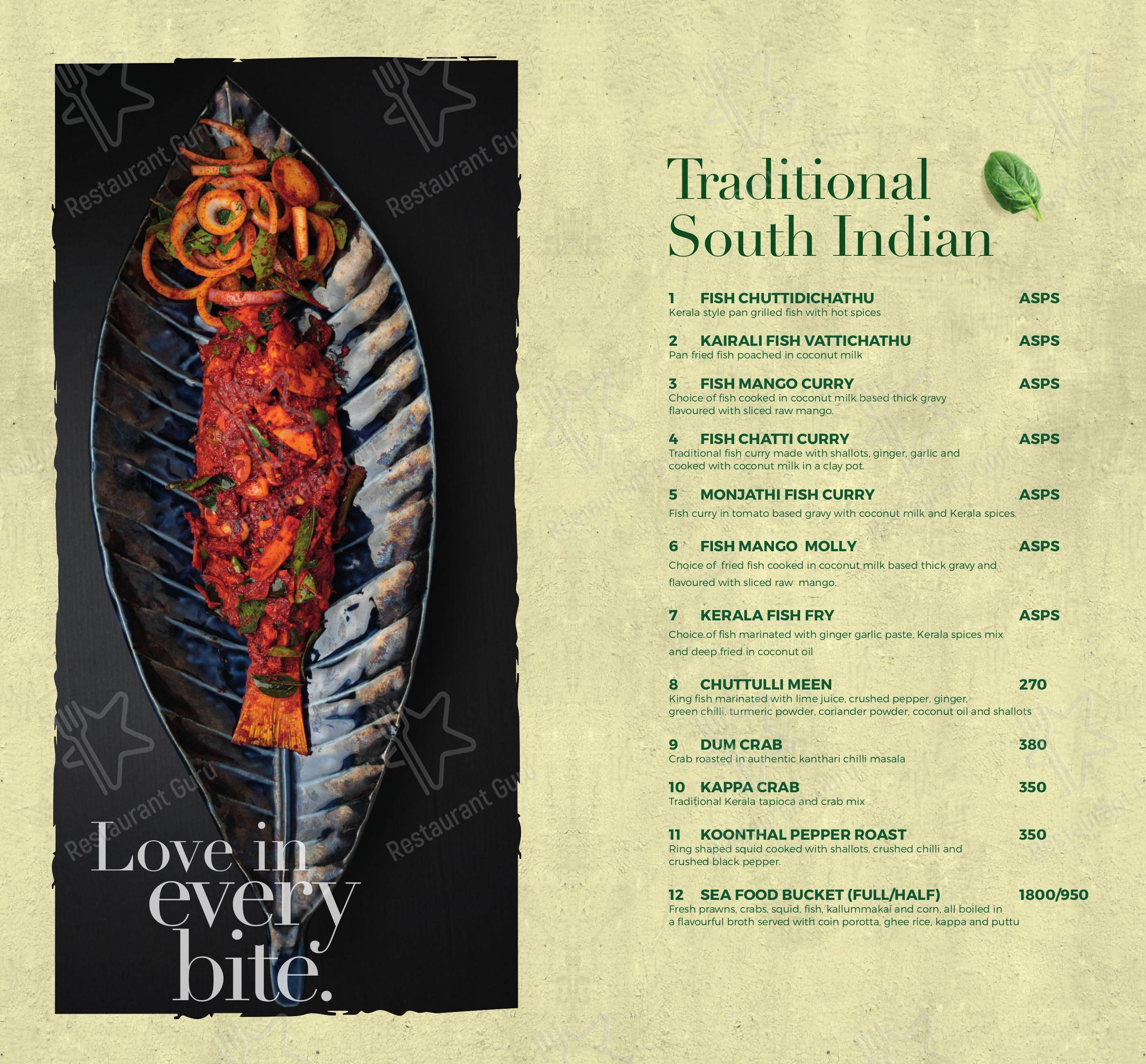 Menu at Grand Entree, Ernakulam