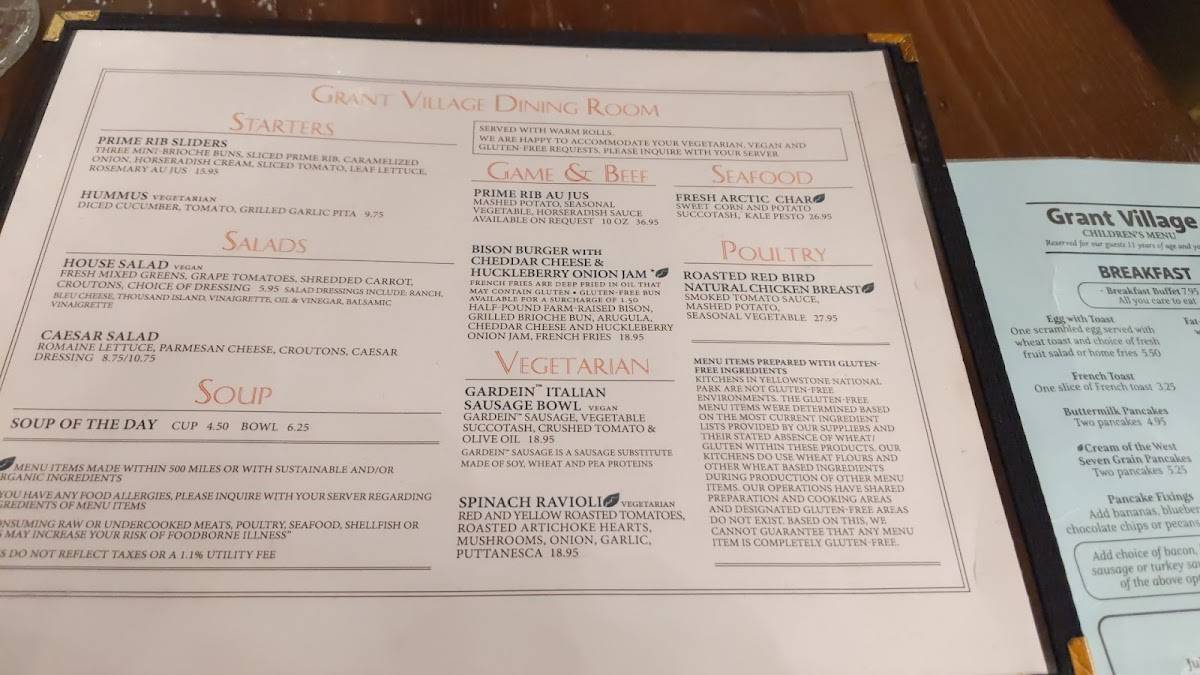 Menu at Grant Village Dining Room restaurant, USA, 550 Sculpin Ln