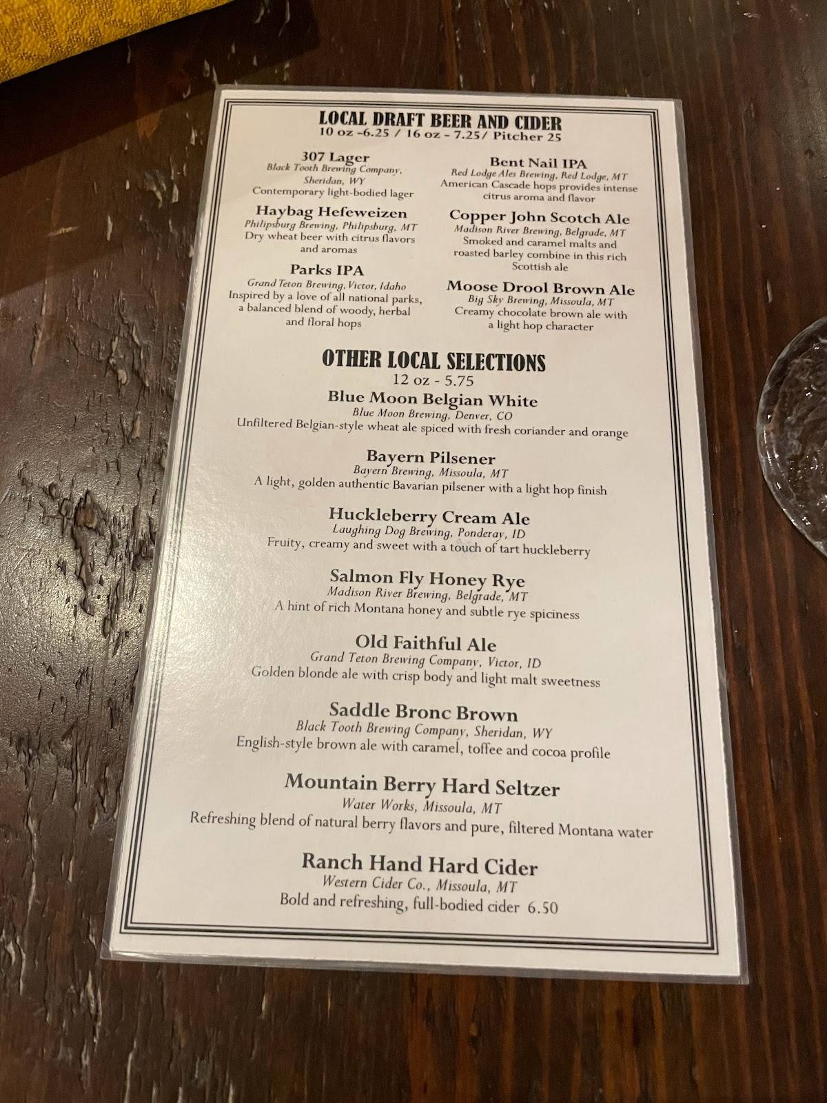 Menu at Grant Village Dining Room restaurant, USA, 550 Sculpin Ln