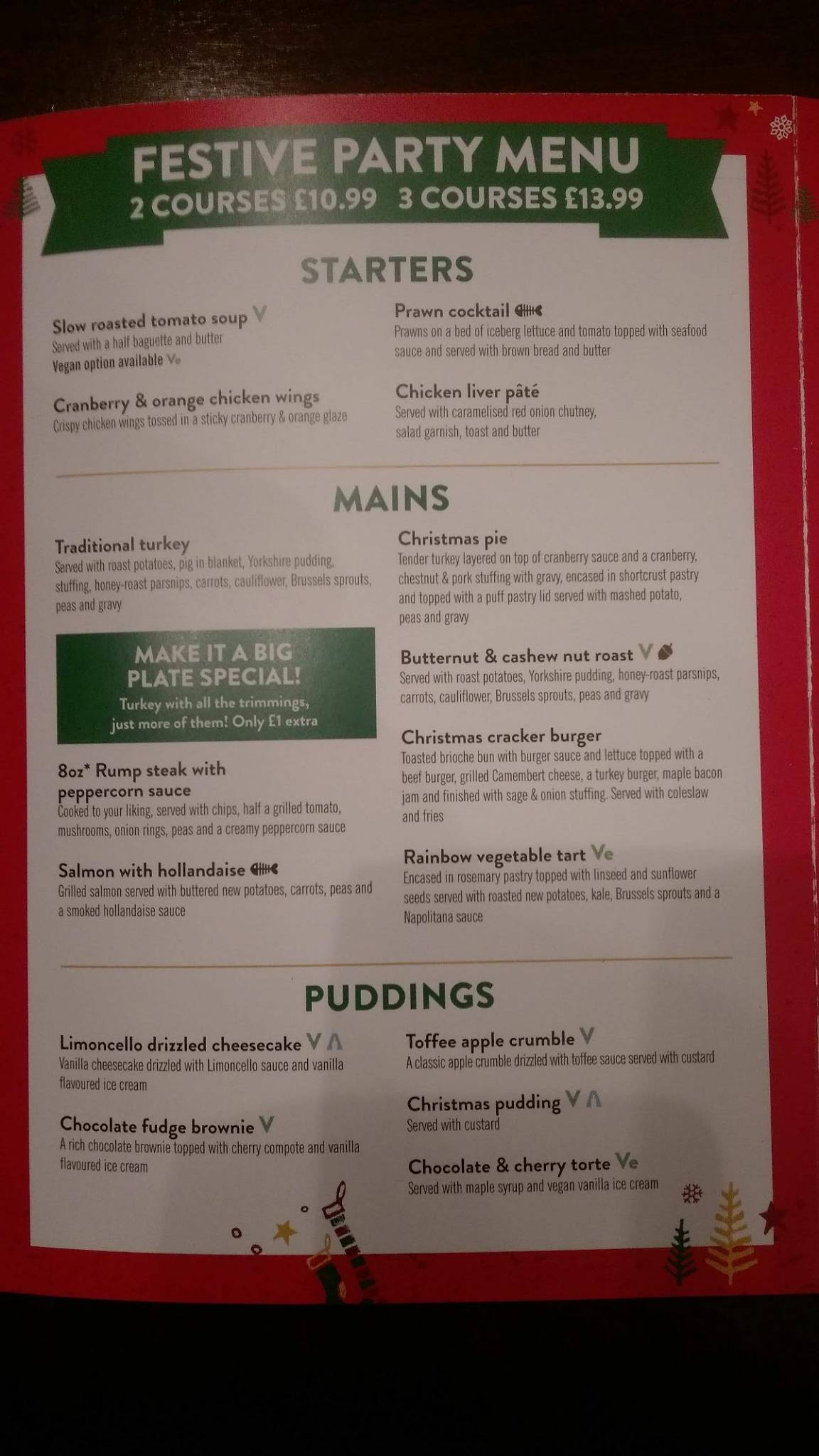 Menu at Great Baddow Barn, Chelmsford