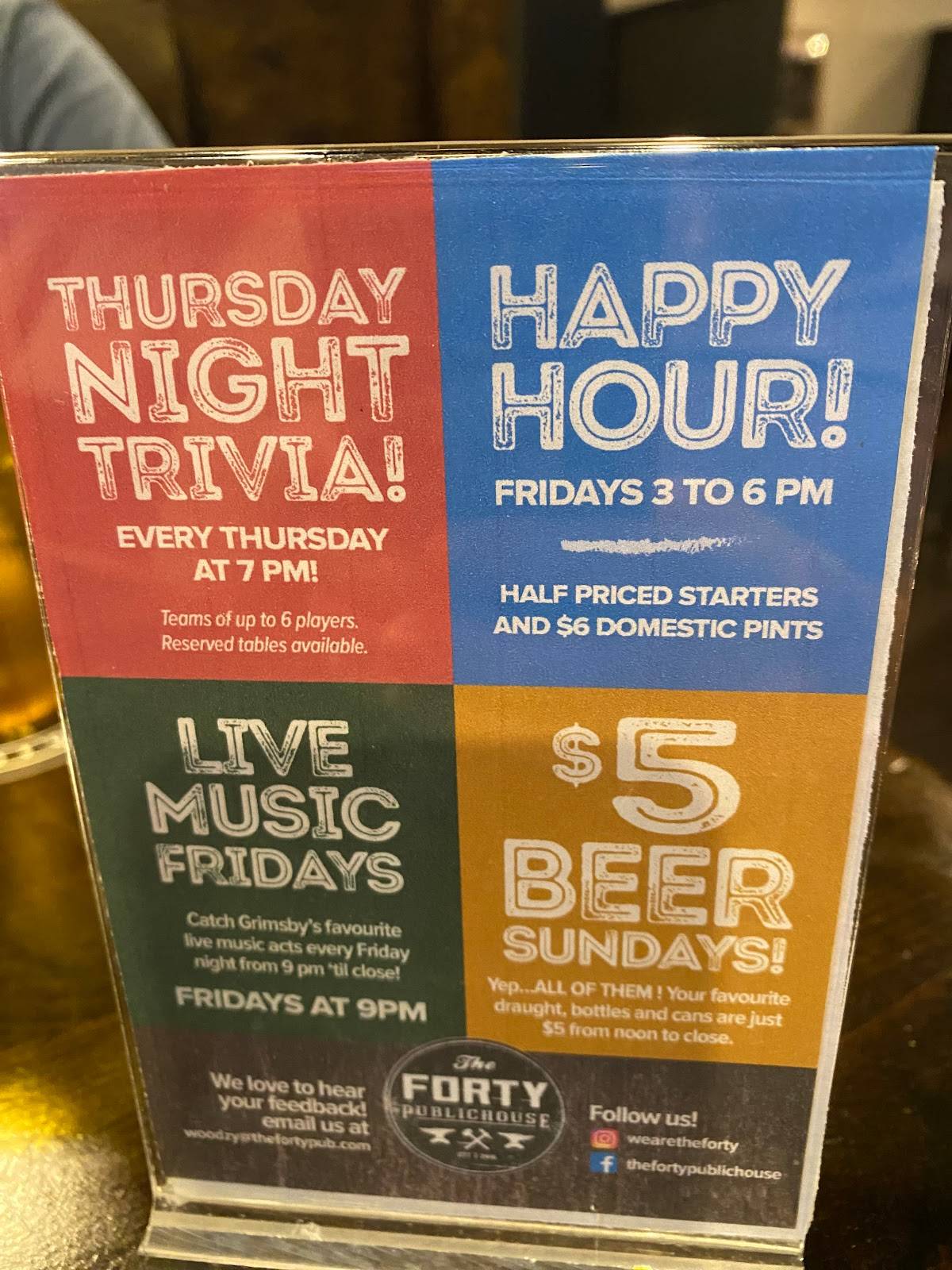 Menu at The Forty Public House, Grimsby
