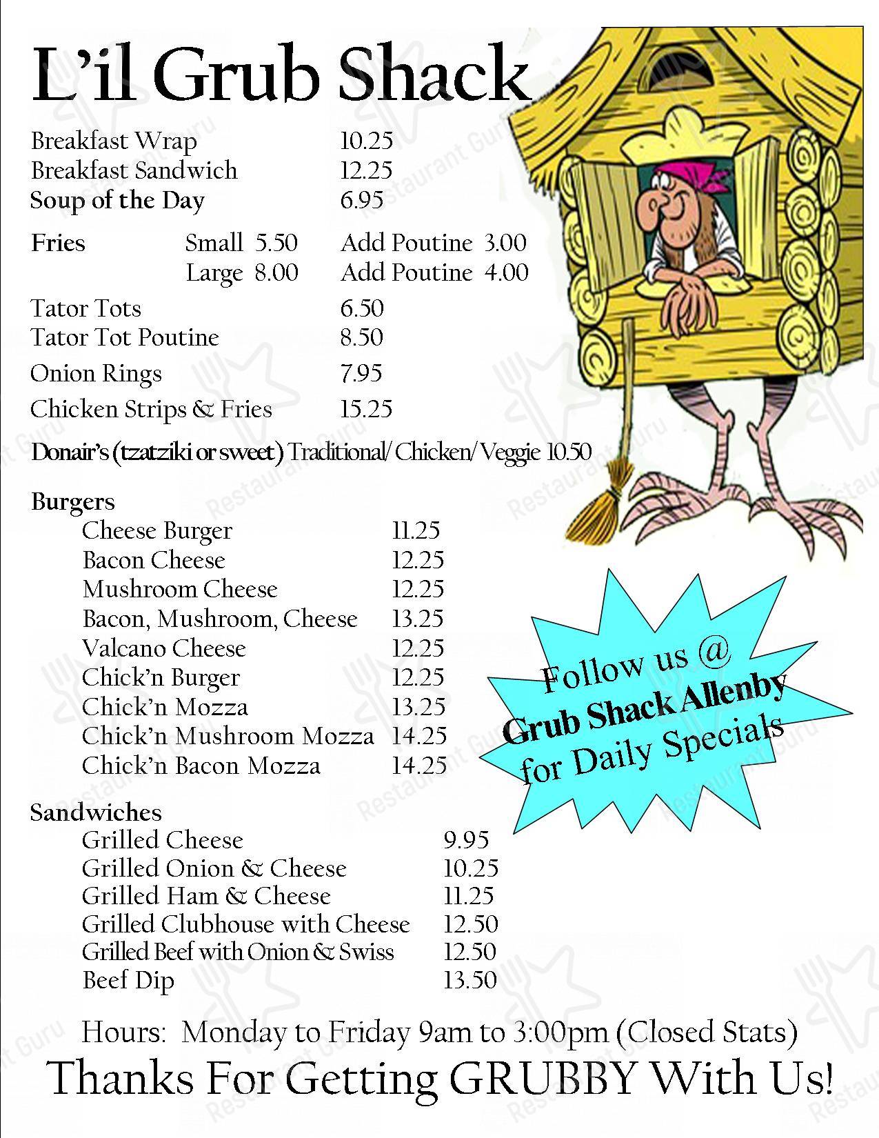 Menu at Grub Shack Allenby restaurant, Duncan