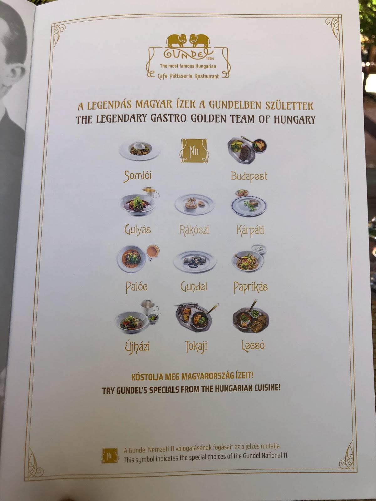 Menu at Gundel Cafe Patisserie Restaurant, Budapest