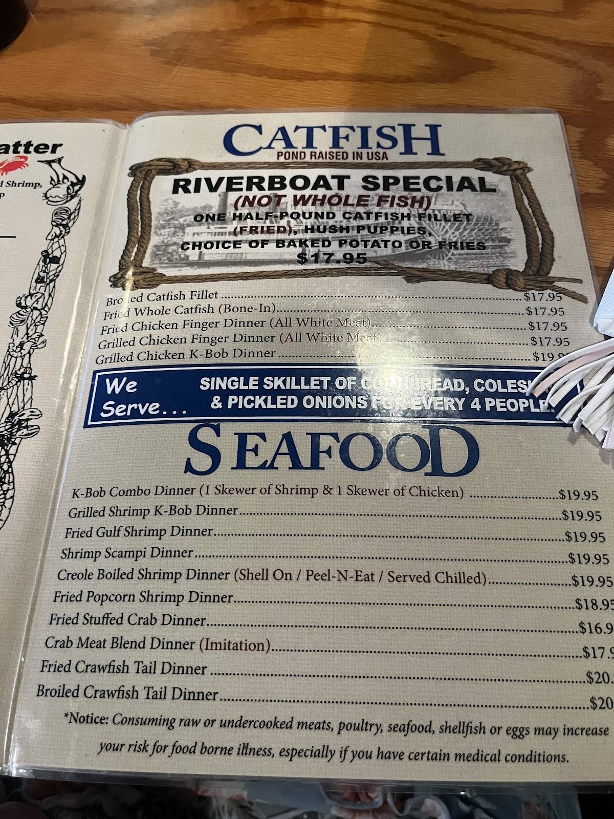 Menu at Top O' The River restaurant, Guntersville