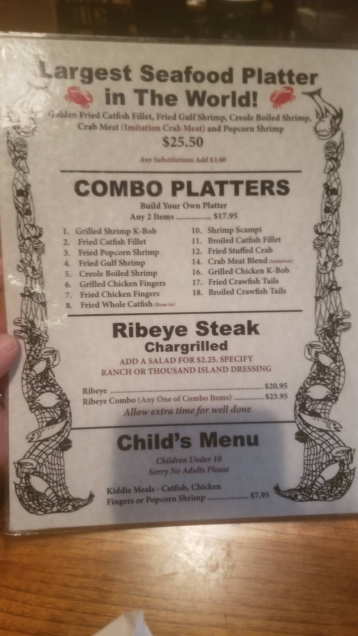 Menu at Top O' The River restaurant, Guntersville