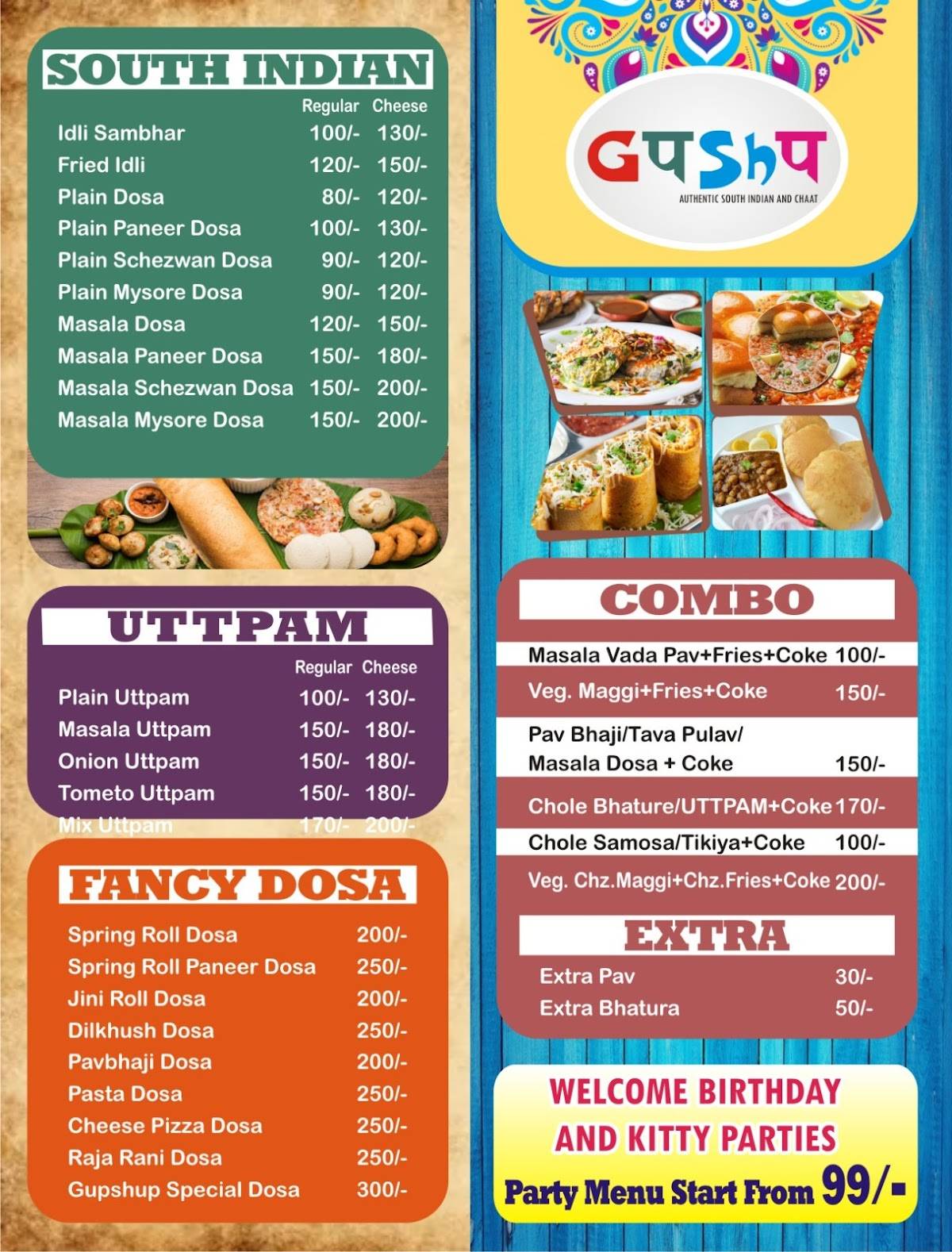 Menu at Gupshup, Bhilwara
