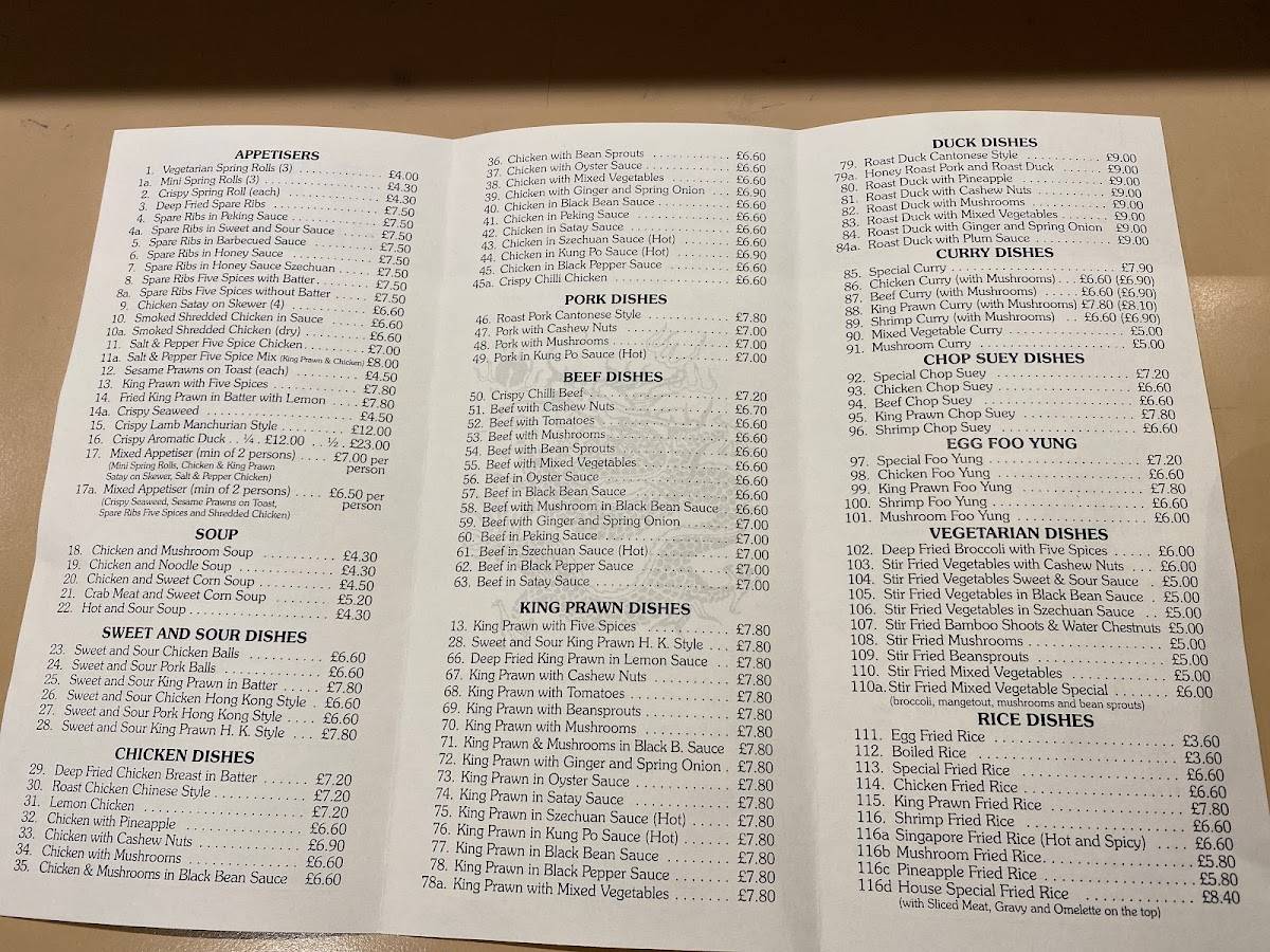 Menu at Happy Gate Cantonese Takeaway fast food, Grantham