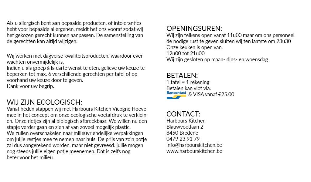 Speisekarte von Harbour's Kitchen, Bredene
