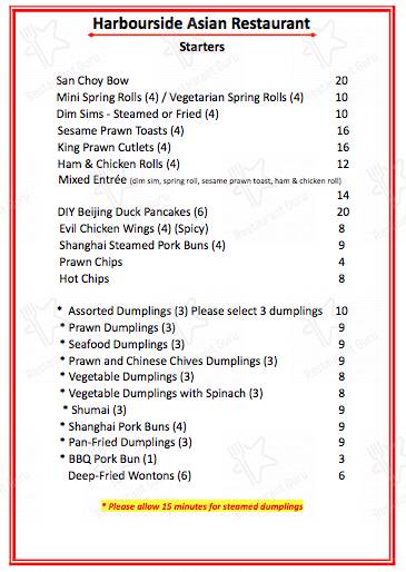 Menu at Harbourside Asian Restaurant, Ulladulla