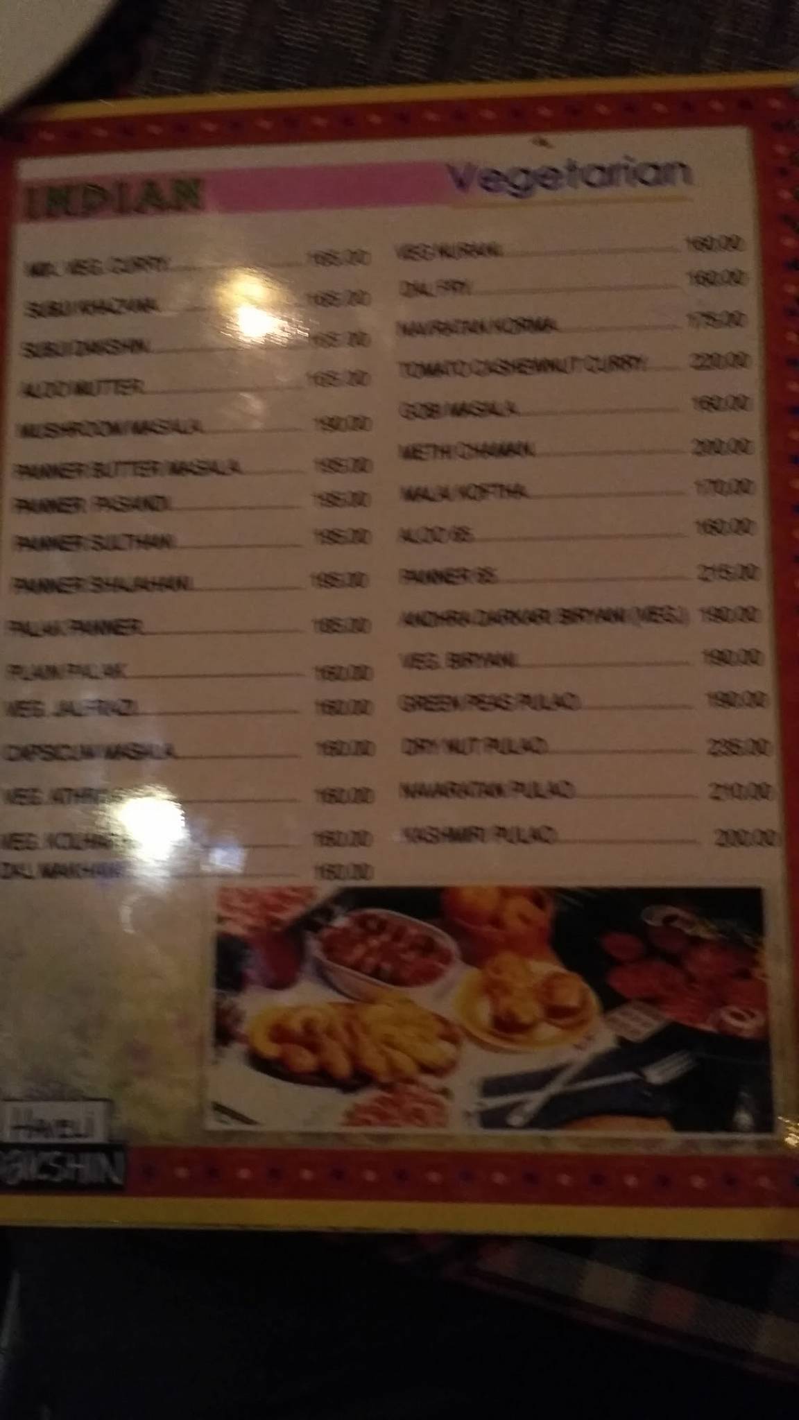 Menu at Haveli Dakshin, Kakinada