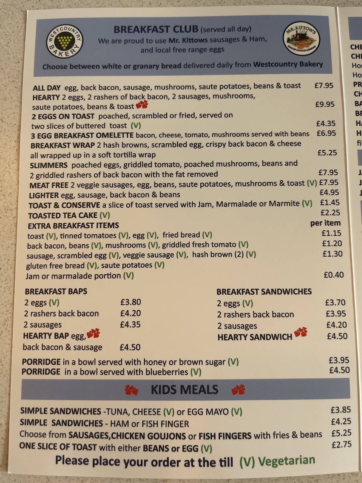 Menu at Hearts Kitchen cafe, Torpoint