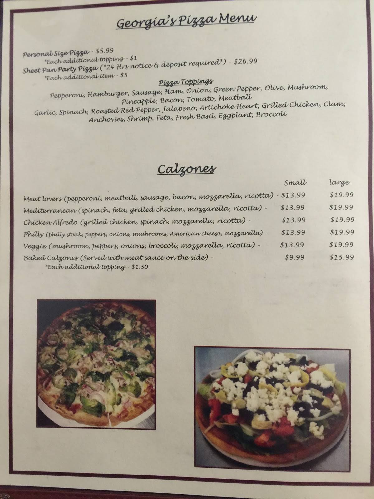 Menu at Georgia's Restaurant & Pizza, LLC, Hebron