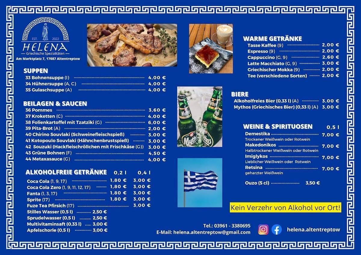 Speisekarte von Helena - Griechische Spezialitäten restaurant, Altentreptow