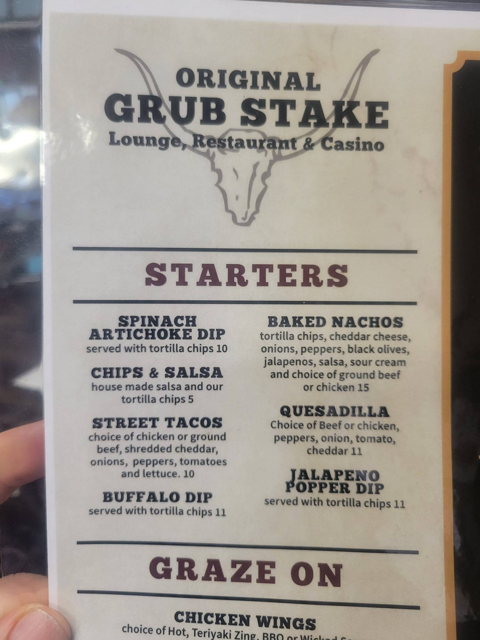 Menu at Grub Stake steakhouse, Helena Valley Northwest