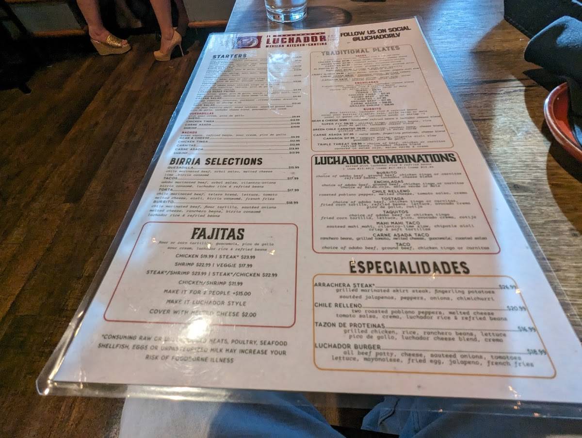 Carta del pub y bar El Luchador Mexican Kitchen + Cantina - Henderson ...