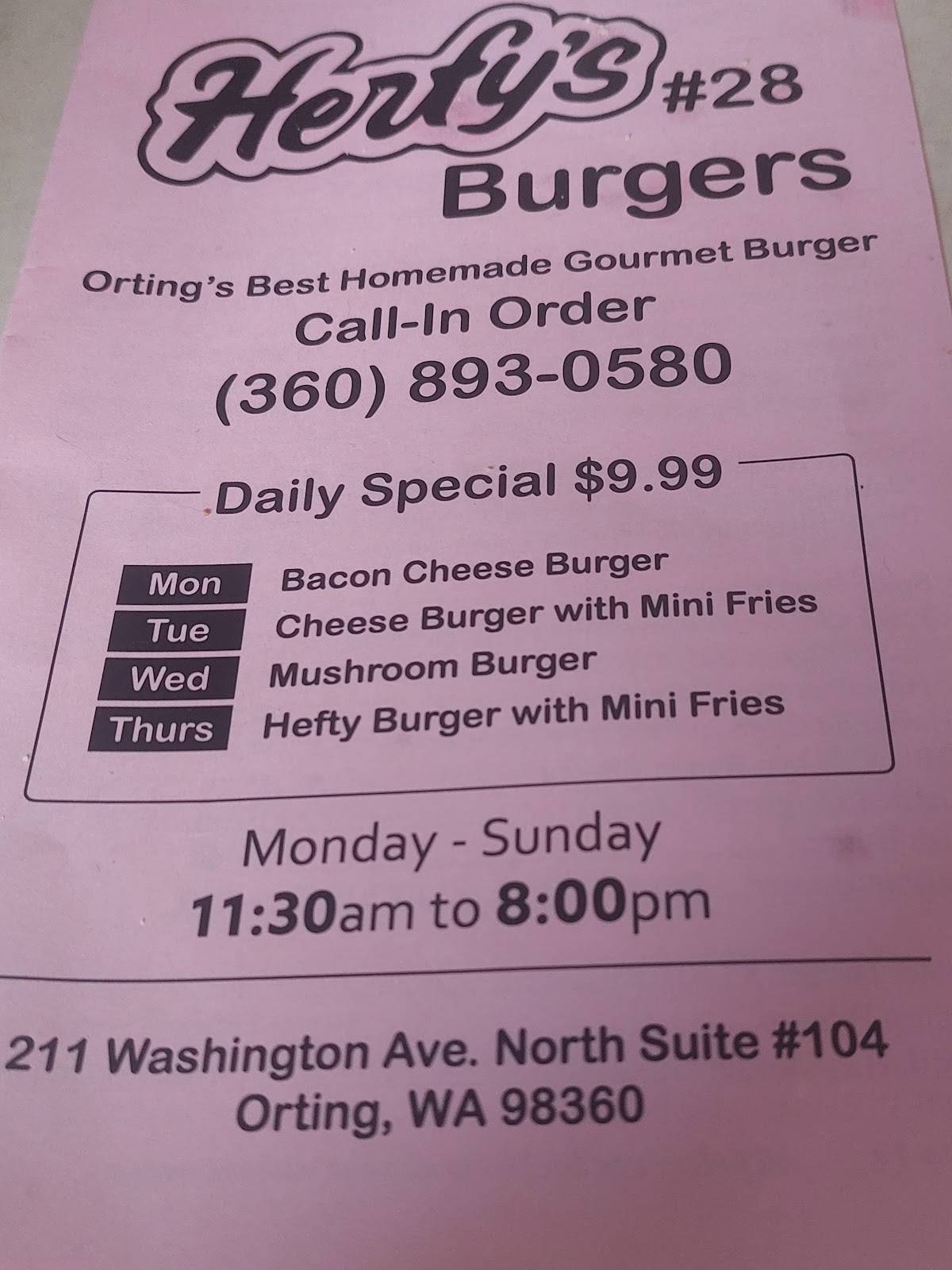 Menu at Herfy's Burger restaurant, Orting, 211 Washington Ave N