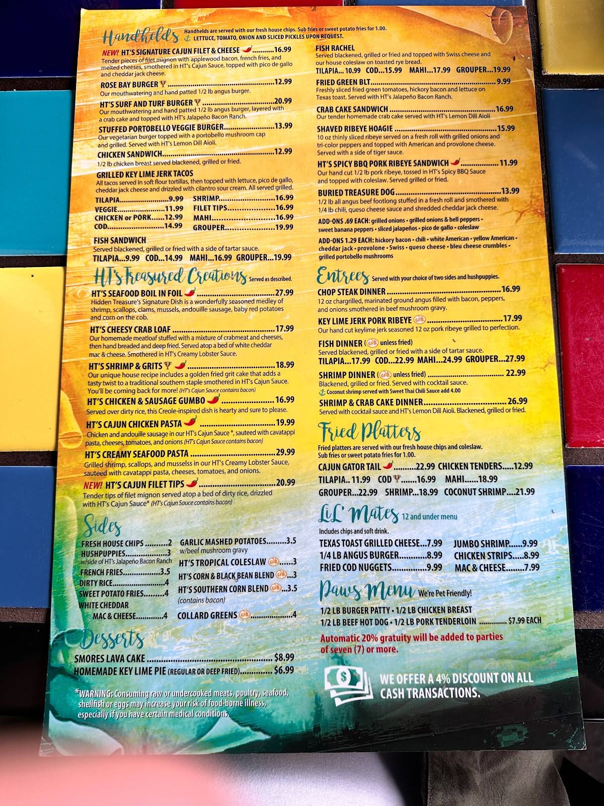 Menu at Hidden Treasure Rum Bar & Grill, Ponce Inlet