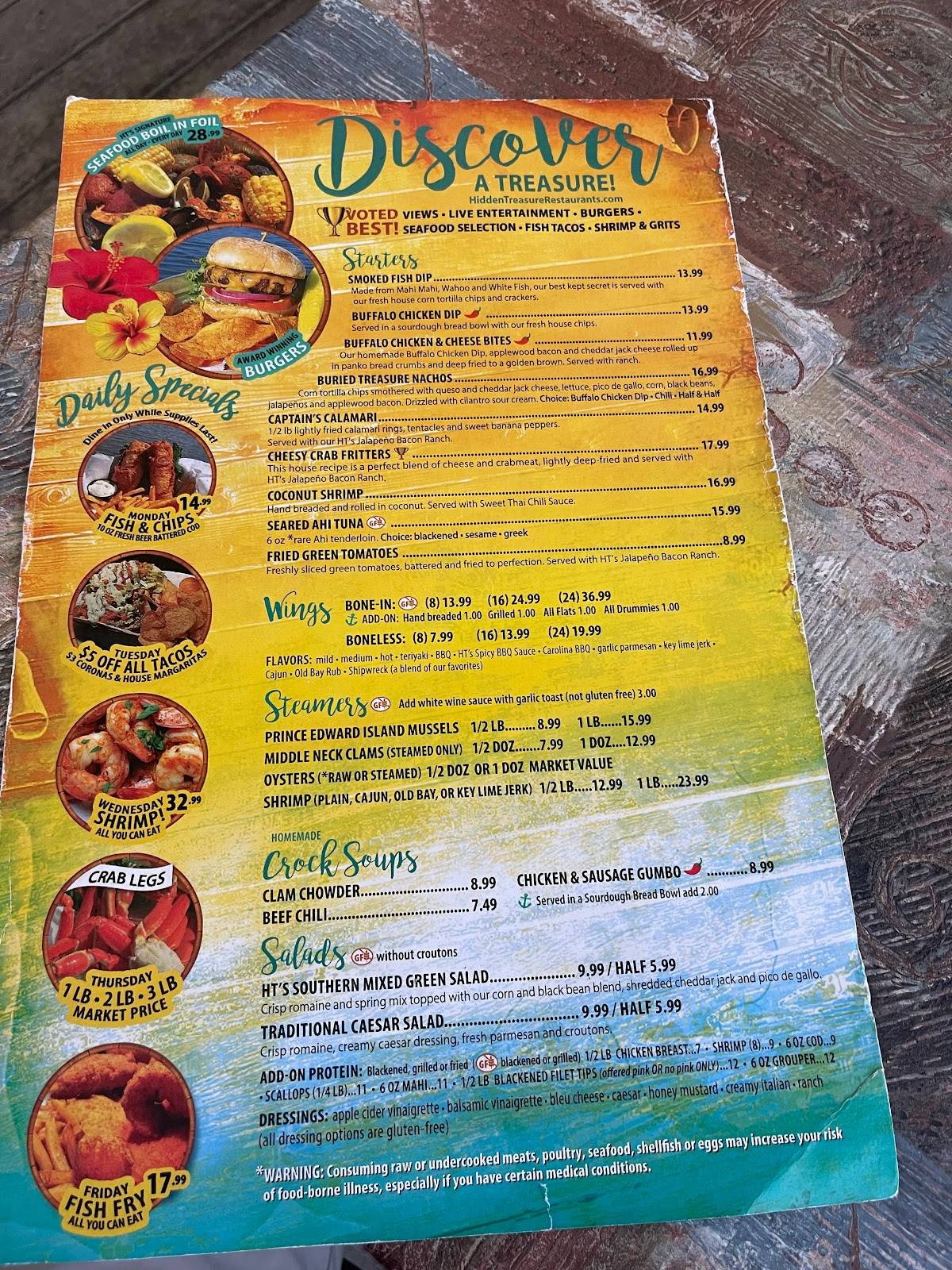 Menu at Hidden Treasure Rum Bar & Grill, Ponce Inlet