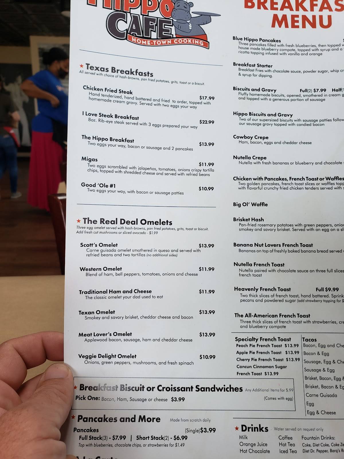 Menu at Hippo Café restaurant, Hutto