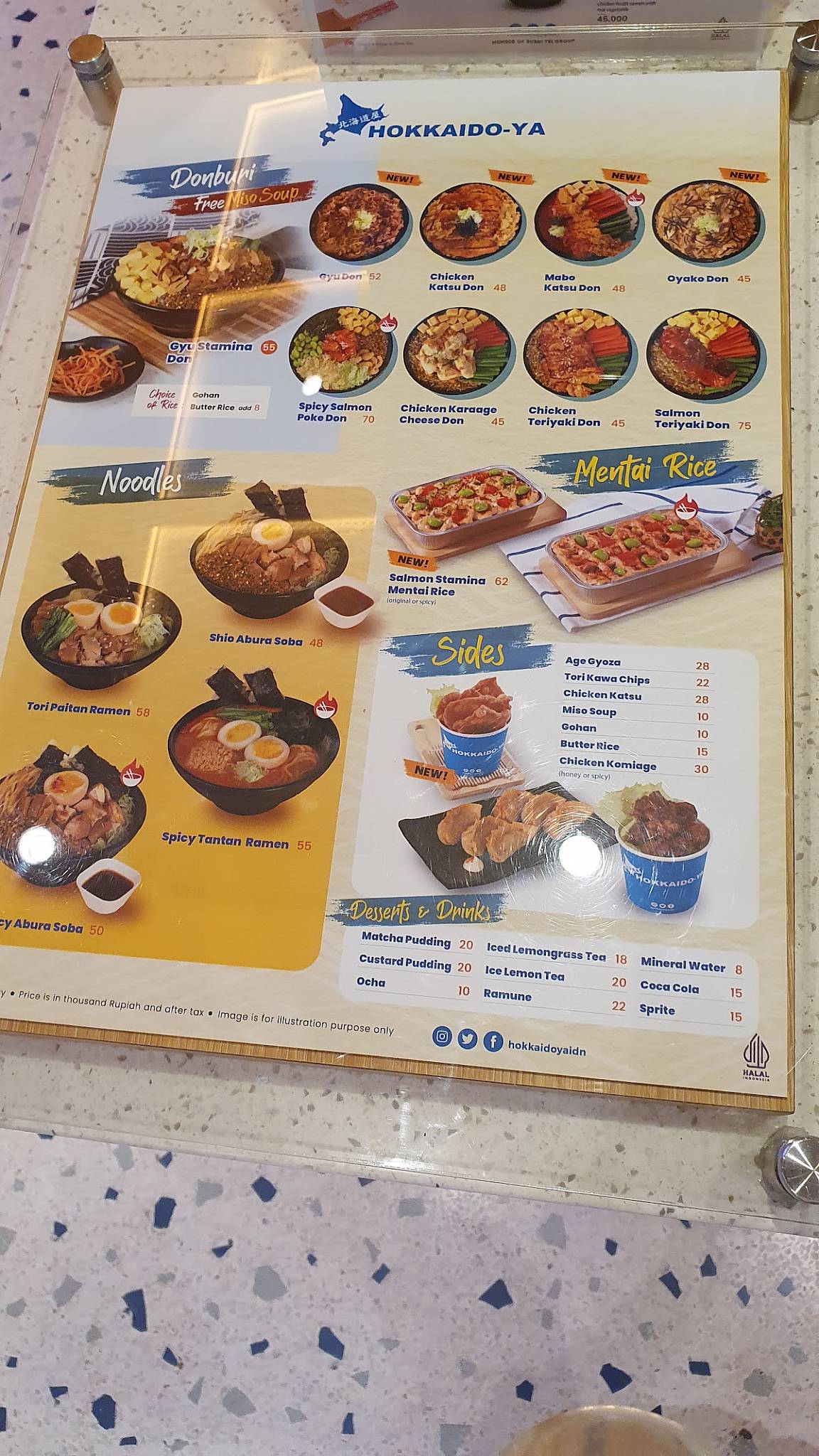 Menu at Hokkaido-Ya Mall of Indonesia restaurant, North Jakarta
